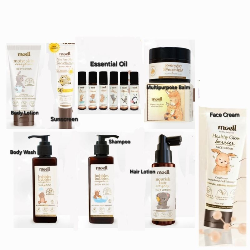 Jual Moell Baby Care Face Cream Body Wash Shampoo Hair Body Lotion ...
