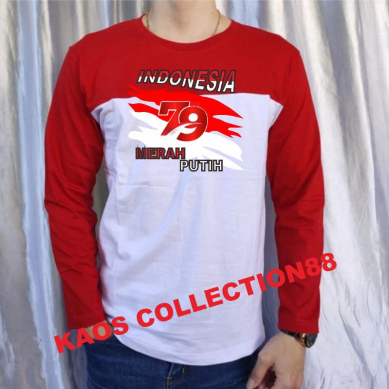 Jual kaos merah putih lengan panjang 17 agustus 1945 bendera besar dada BHN cotton | Shopee ...