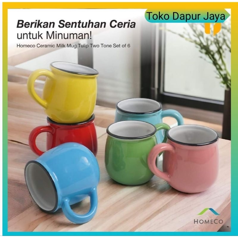 Jual Homeco Ceramic Milk Mug Tulip Two Tone Set of 6 Cangkir Gelas ...