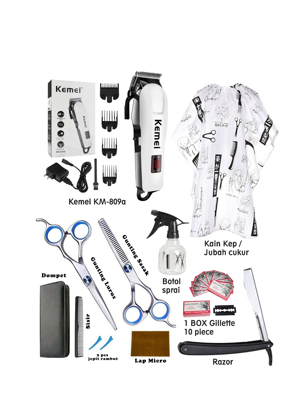 Jual Paket Alat Cukur Rambut Elektrik Barbershop Gunting Rambut Gunting Sasak Set Potong Rambut ...