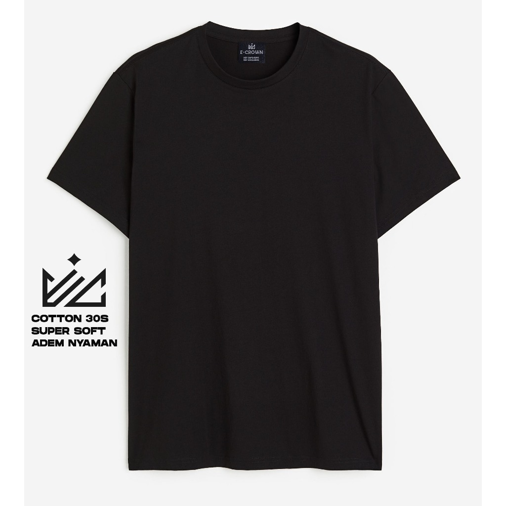 Jual E-Crown Basic Kaos Polos Jet Black Hitam Cotton Combed 30s ...