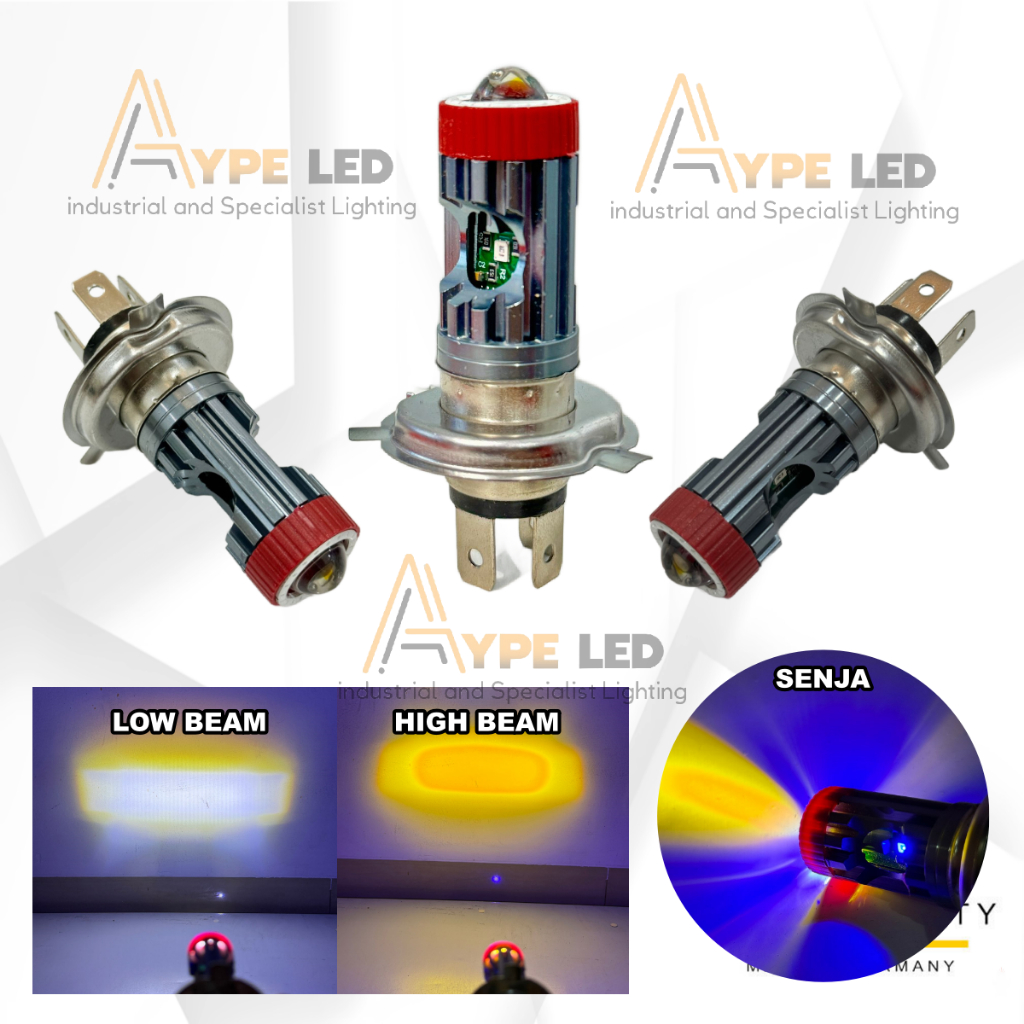 Jual LAMPU LED H4 LASER PROJIE SENJA BIRU PLUS RING BIRU 25 WATT PNP H4 LAMPU UTAMA H4 HYBRID ...