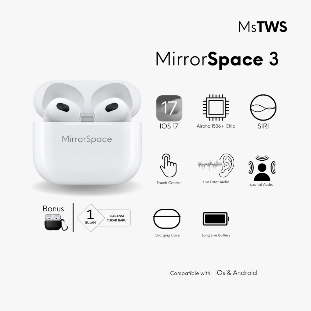 Jual MirrorSpace 3 Wireless Charging Case TWS Bluetooth | Shopee Indonesia