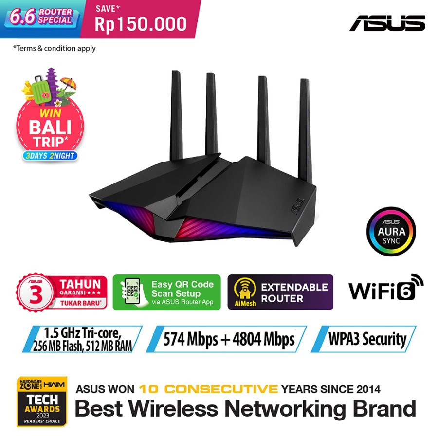 Jual Asus RT-AX82U V2 | AX5400 Dual Band WiFi 6 Gaming Router | Shopee ...