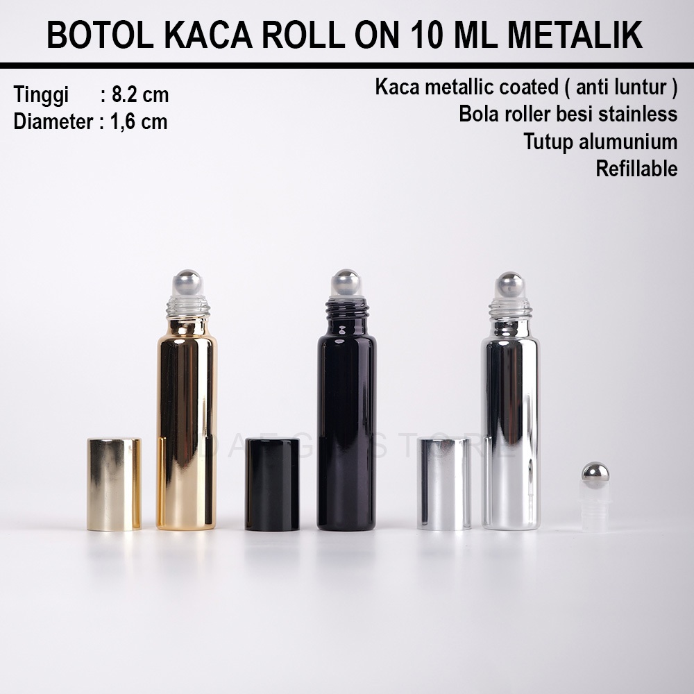 Jual Botol Roll On 10ml Kaca Metalik - Roller Ball Besi Essential Oil ...