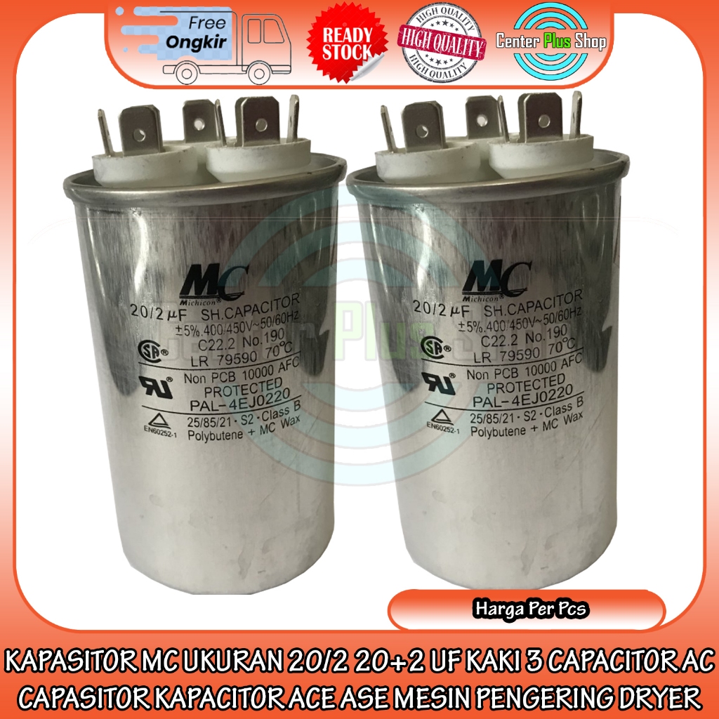 Jual Mc 20/2 Kaki 3 Kapasitor Capacitor Ac 20+2 Uf Merek Ukuran Capasitor Ace Pendingin Kipas ...