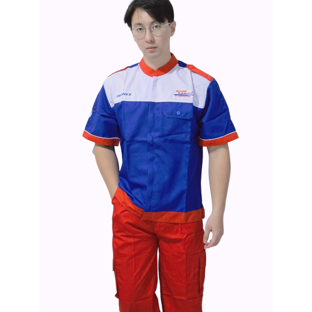 Jual wearpack bengkel lengan pendek shop and drive biru trainee ...