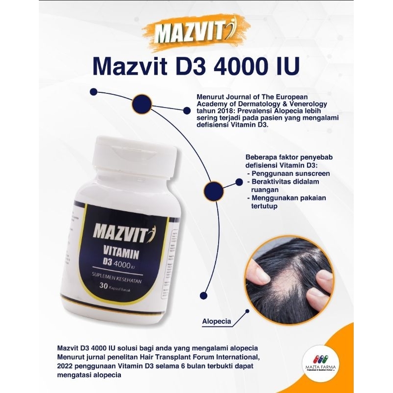 Jual Mazvit Vit D3 4000 IU - suplemen kesehatan isi 30 kapsul ...