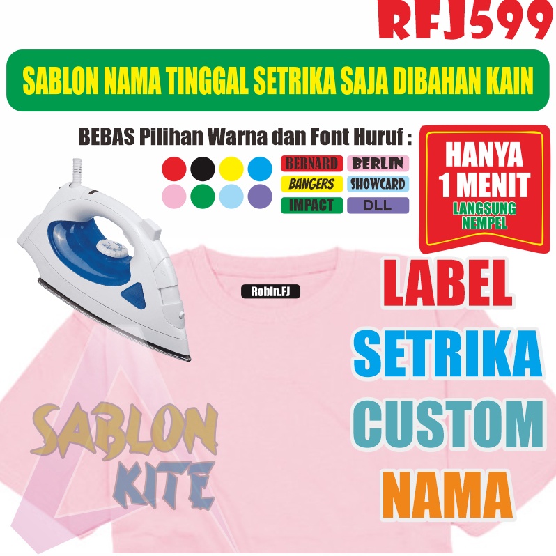 Jual Keren abis RFJ599 Sticker Nama Label Printing Kain kaos Sablon ...
