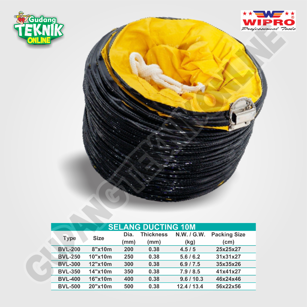 Jual Selang Ducting 10 Meter WIPRO 8" 10" 12" 14" 16" 20" Selang Blower Ventilator / Flexible ...