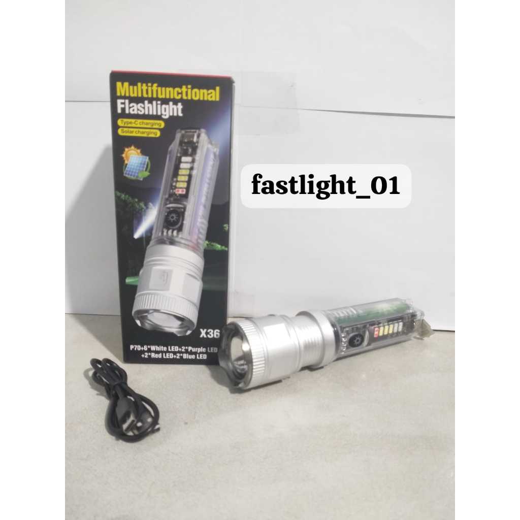 Jual Senter X36 LED Laser Zoom Out Transparan Solar Panel Rechargeable 7 Mode | Shopee Indonesia