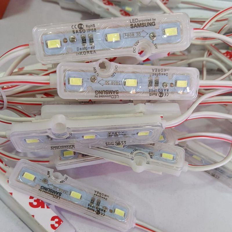 Jual Lampu LED Modul DC 12 volt 1.5 watt Samsung korea 3 mata SASO Mata Bening cahaya putih 1 ...
