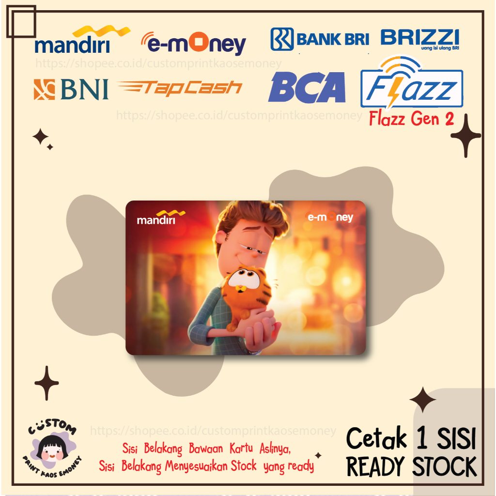 Jual KARTU EMONEY ETOLL ANIME KARTUN BABY GARFIELD CUTE AND JON E MONEY ...