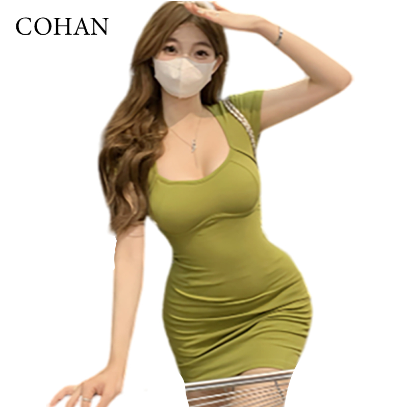 Jual Cohan DR8006 Baju Wanita Korean Sexy Wrap Hitam Slim Body Dress Mini Elegant Hijau S/M/L/XL ...