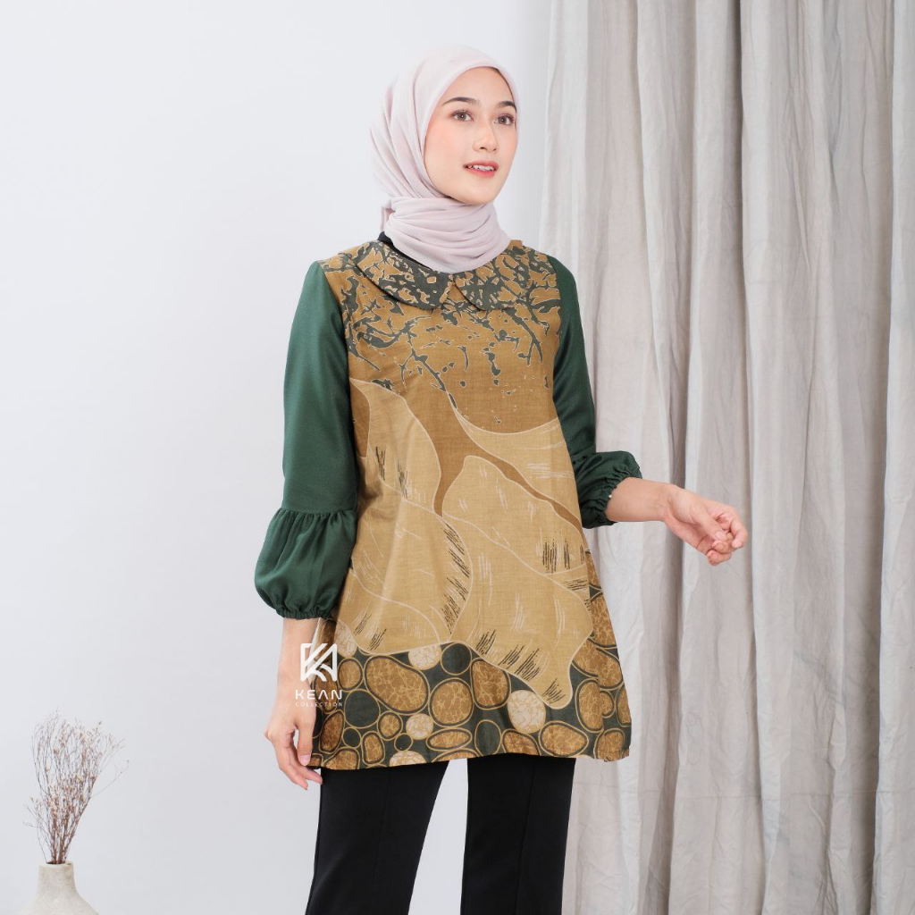 Jual KEAN Blouse Batik Wanita Lengan Panjang Balon Resleting Depan ...