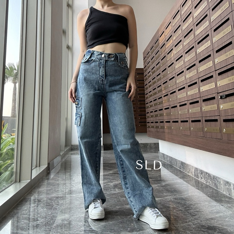 Jual SLD - FIN CARGO SLETING KANCING BANYAK HIGHWAIST JEANS OVERLONG ...