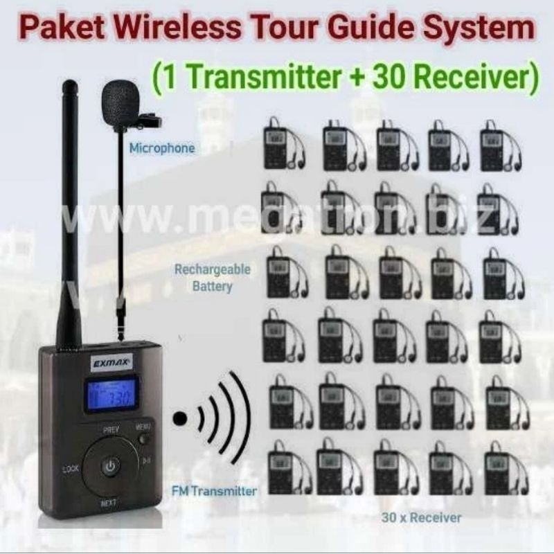 Jual Paket Wireless Tour Guide System 1 Transmitter + 30 Receiver (battery rechargeable) - cocok ...