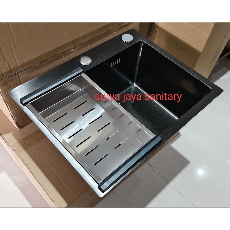 Jual Kitchen sink kotak 50 x 40 minimalis 1 lubang hitam/ kitchen sink ...