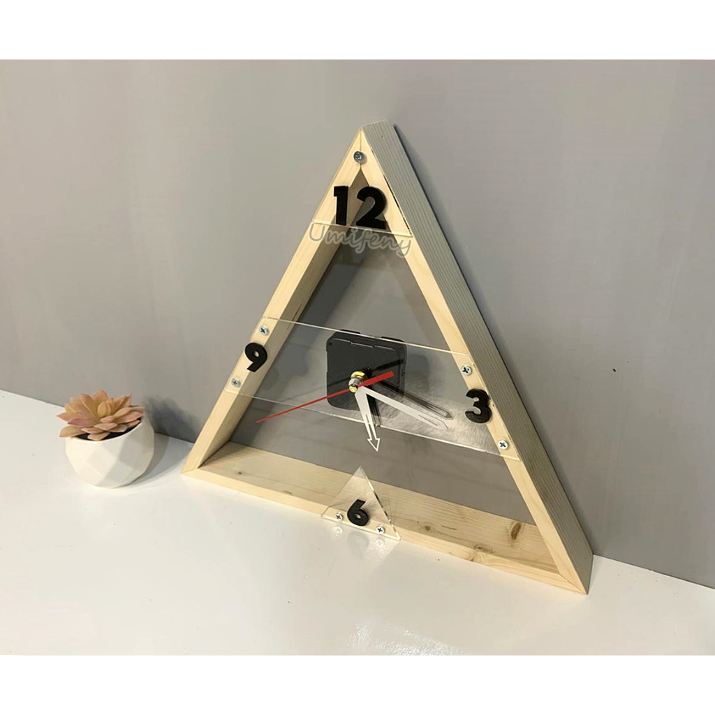 Jual KU020 Jam Dinding Kayu Akrilik Segitiga Penghias Rumah Aesthetic ...