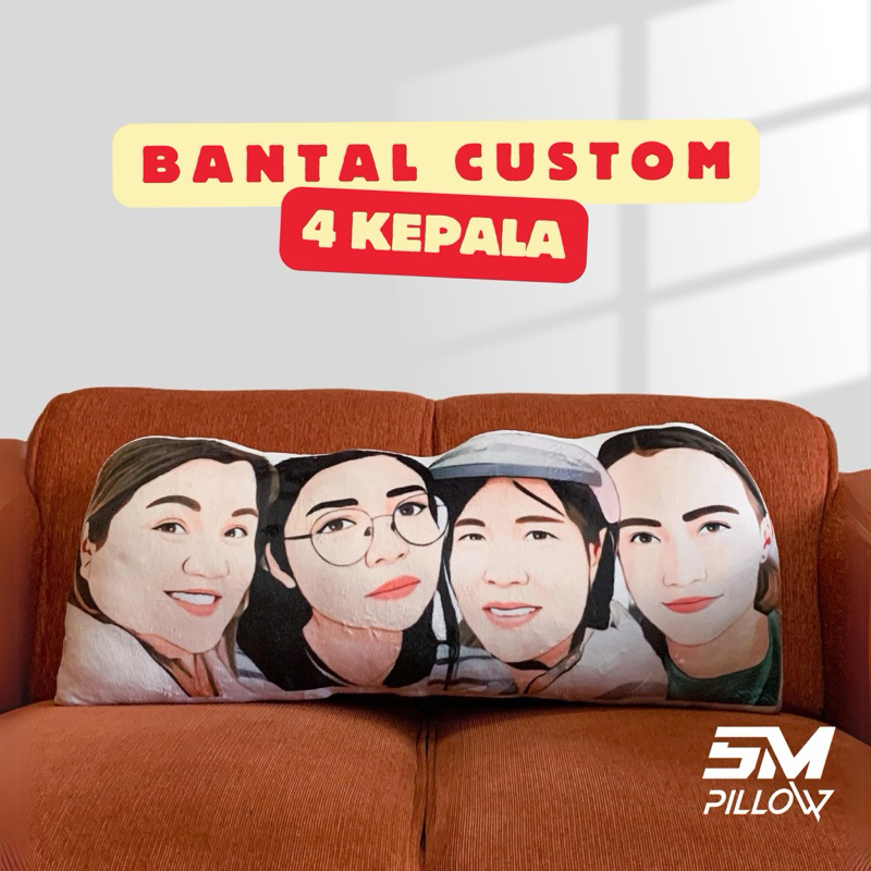 Jual Bantal Custom Foto 4 Kepala (Free editing ke Cartoon face ...