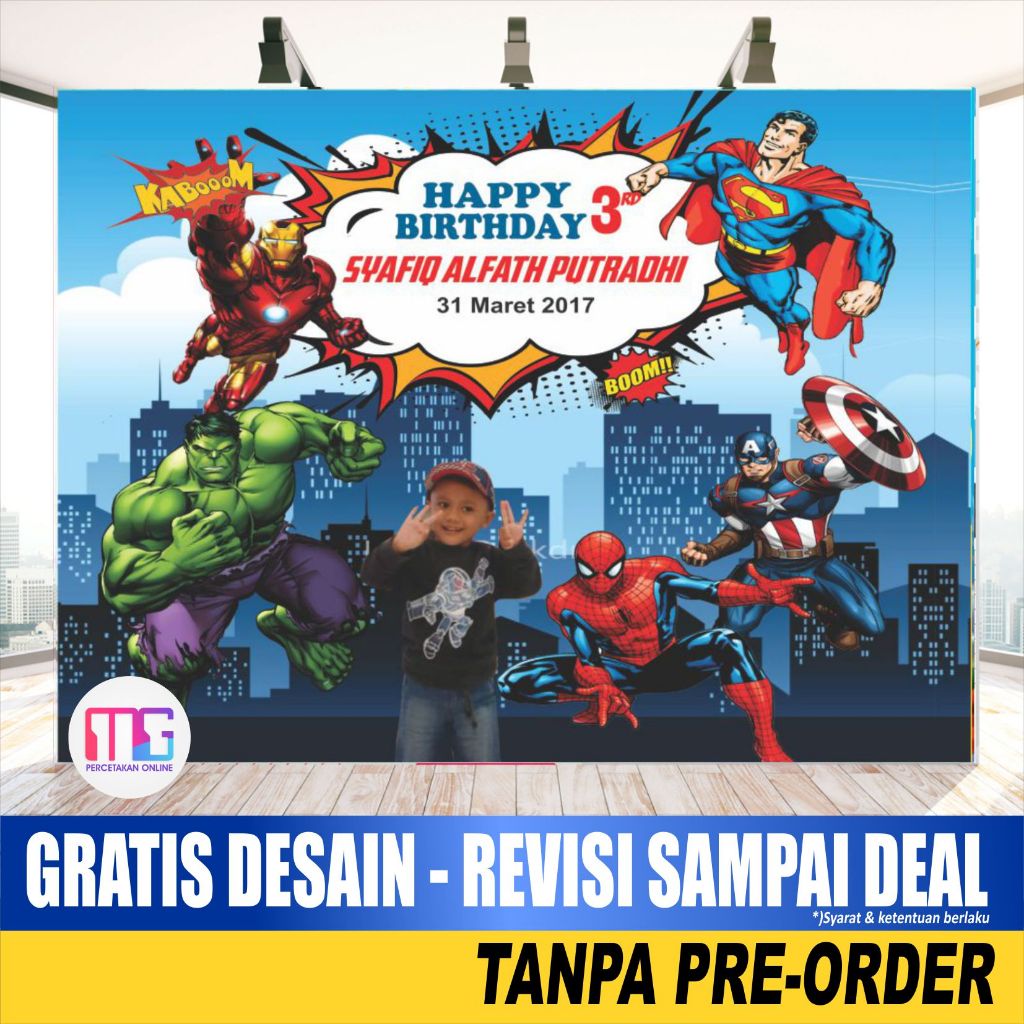 Jual Banner Ulang Tahun Anak cowok Avengers | Spanduk Ultah anak laki ...