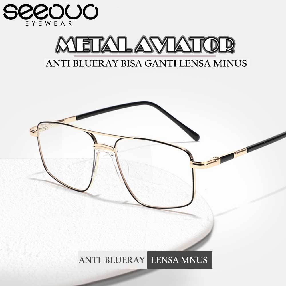 Jual Seeouo Kacamata Antiradiasi Blueray Model Kotak Aviator Bahan Metal Simple Stylish Ringan ...