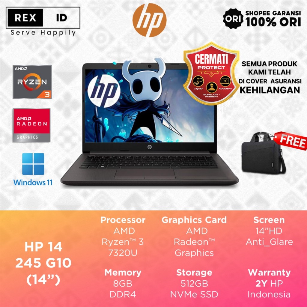 Jual Laptop Hp 245 G10 Slim Bazel Ryzen 3-7320 8GB 512GB 14"Inch HD ...