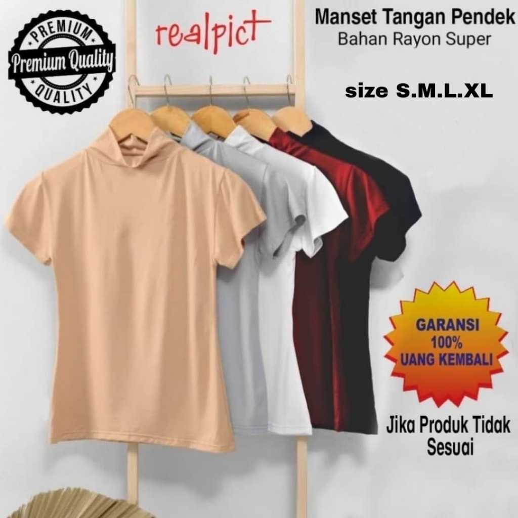 Jual Manset Baju Turtleneck Lengan Pendek Polos Wanita Premium Adem ...
