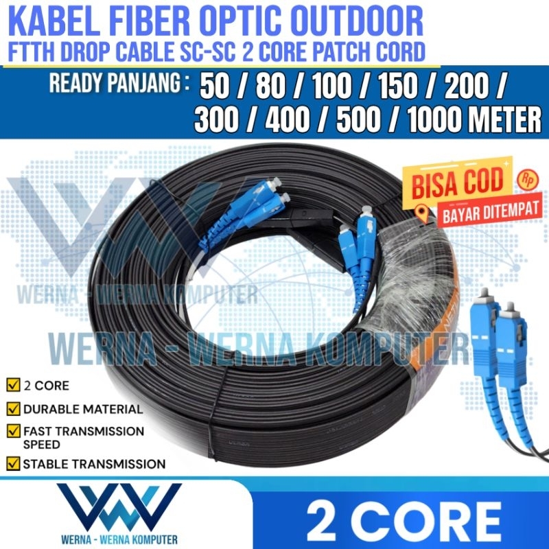 Jual KABEL FIBER OPTIC / OPTIK FO 2 CORE 300 METER PRECON FTTH SC UPC OUTDOOR SIAP PAKAI ...