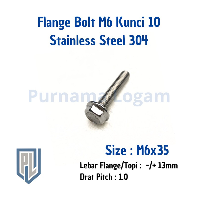 Jual Flange Bolt K10 M6 x 35 ( Drat 10 Panjang 3,5 cm K10 ) Stainless 304 A2-70 ( kunci 10 ...