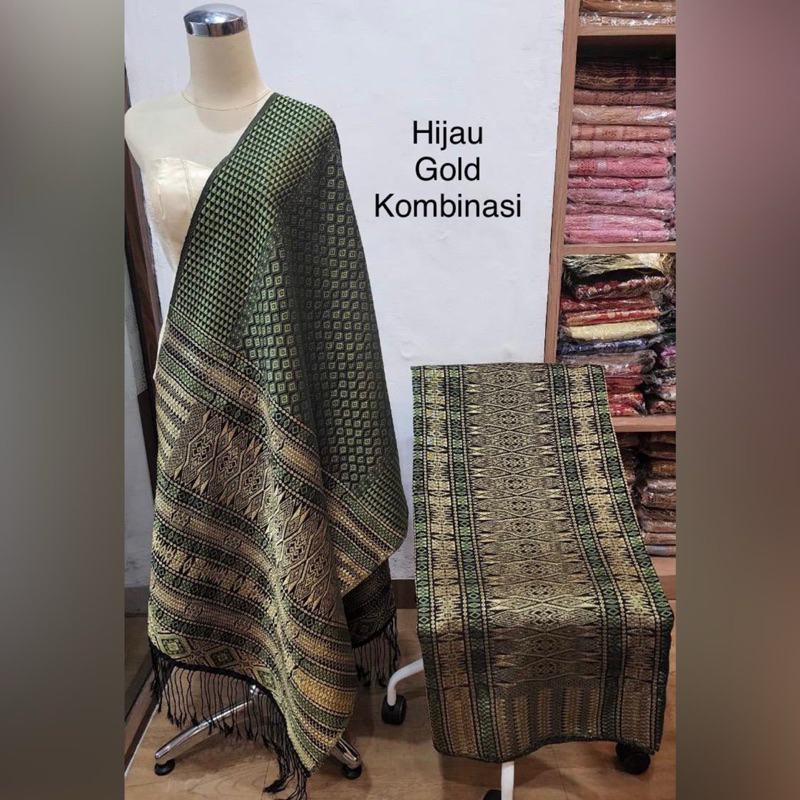 Jual Songket Tumtuman Tanpa Sambungan Adat Warna Cokelat Gold Hijau ...