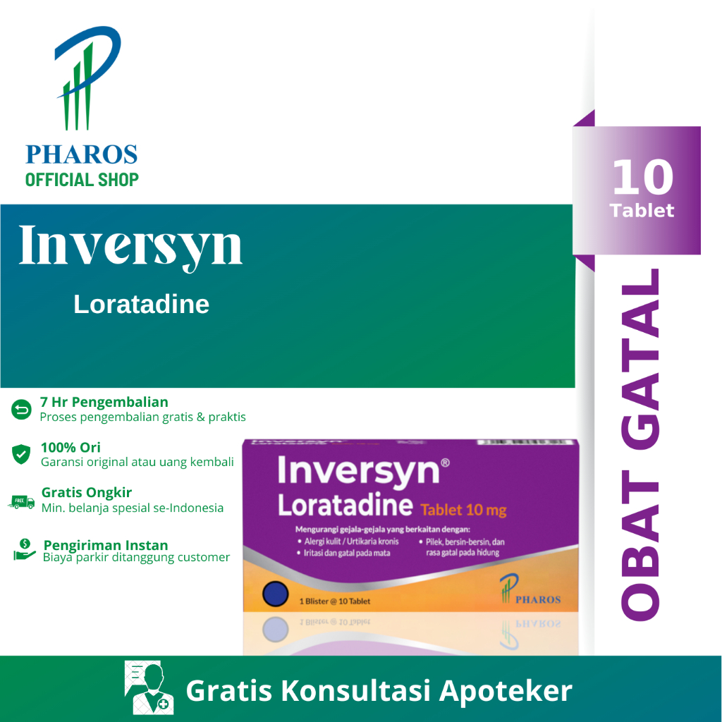 Jual Inversyn 10 Tablet / Obat Gatal / Obat Alergi / Loratadine 10 mg ...