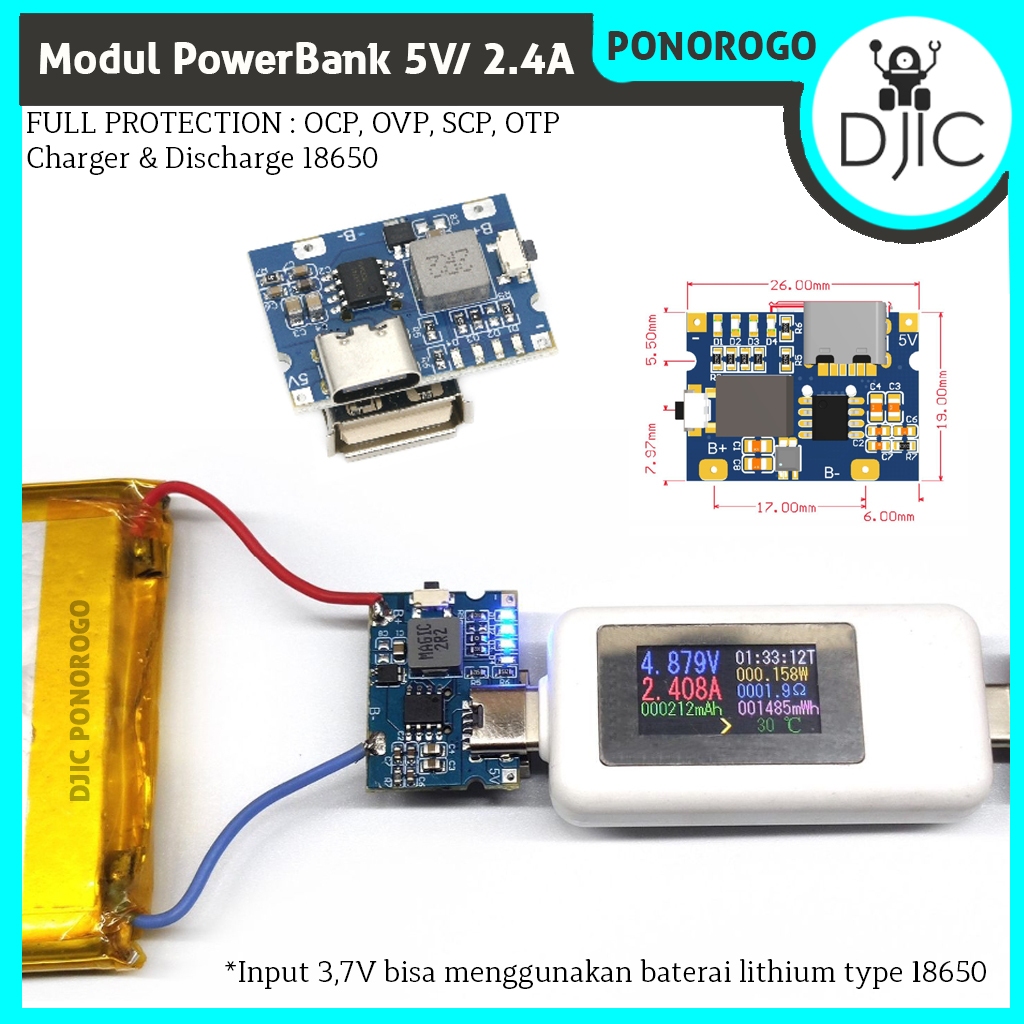 Jual Lithium Battery Charging Module Type-C Port USB Output 5V/2.4A ...