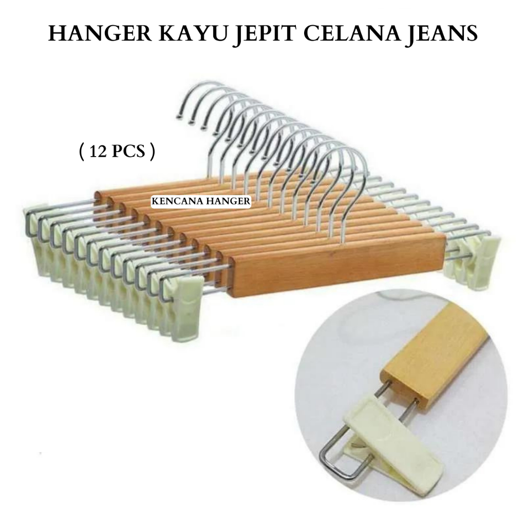 Jual Hanger Kayu Jepit Natural (29cm) Cocok untuk Celana Jeans Rok dan ...