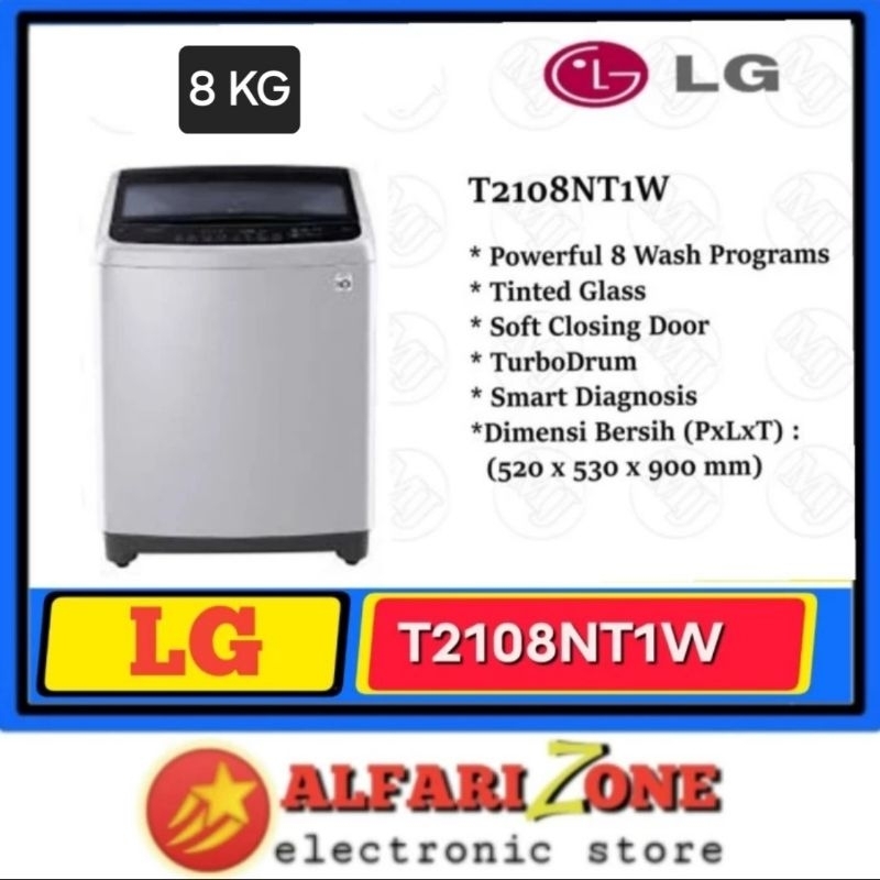 Jual LG MESIN CUCI 8 KG 1 TABUNG T2108NT1W mesin cuci 8kg LG T2108 ...