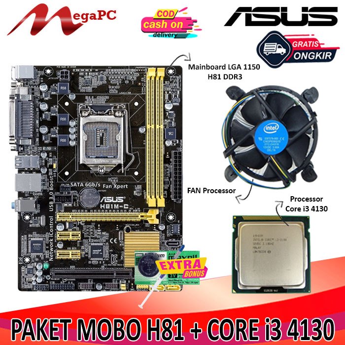 Jual Paket Mainboard Intel Lga 1150 H81 DDR3 + Core i3 4130 / i3 4150 + Fan | Shopee Indonesia