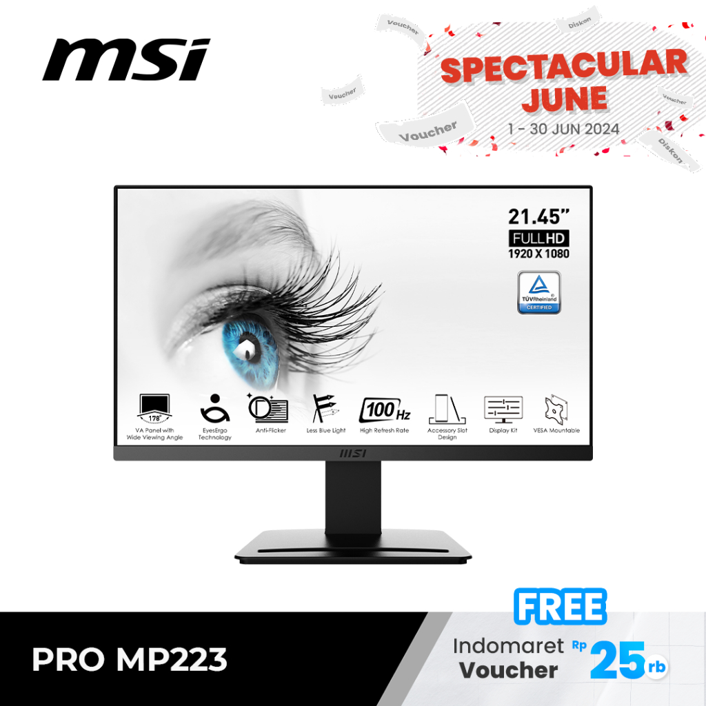 Jual LED MONITOR MSI PRO MP223 (22"/FHD/VA/100hz/1ms/Frameless/HDMI/VGA ...