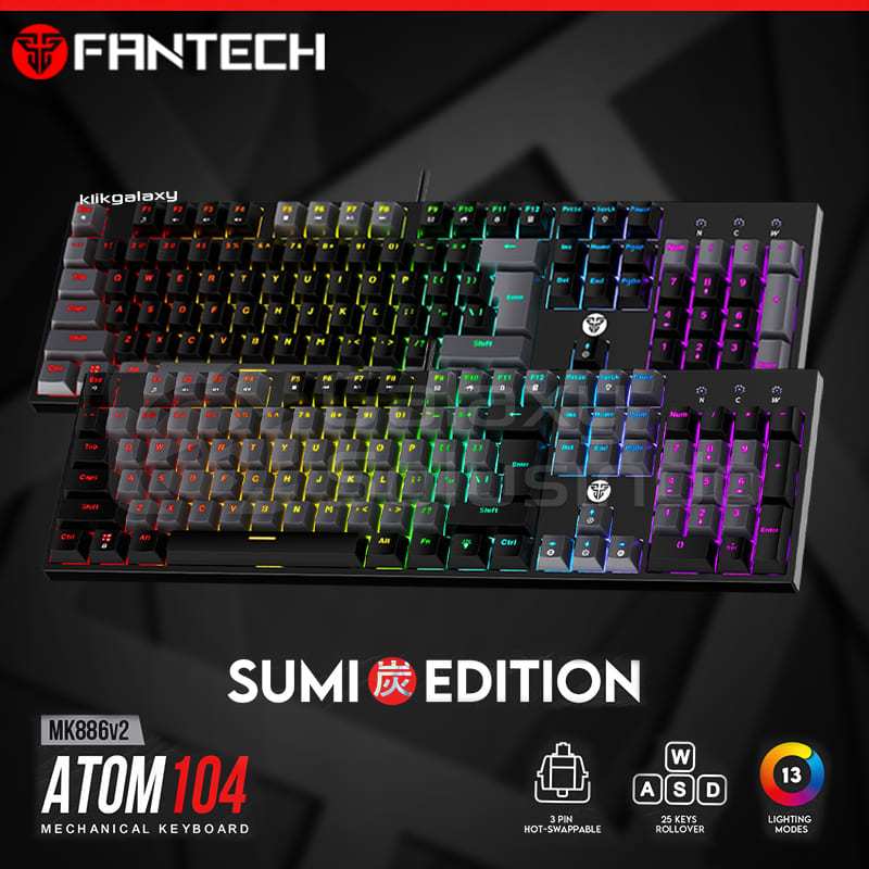 Jual Fantech MK886v2 ATOM104 RGB Mechanical Gaming Keyboard Black Grey ...