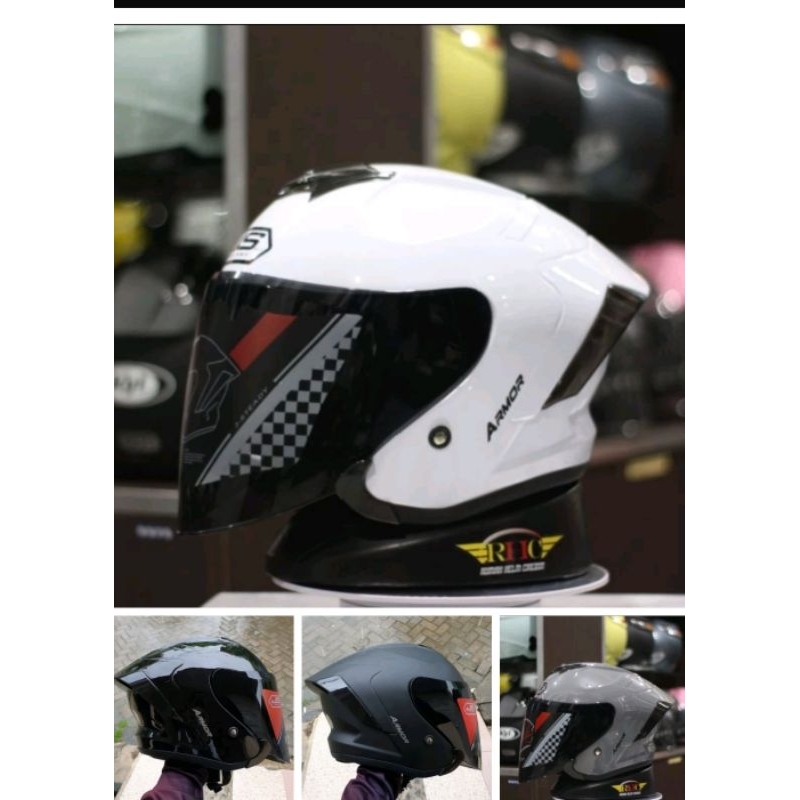 Jual Helem JS ARMOR original Half face dewasa kaca hitam promo | Shopee ...