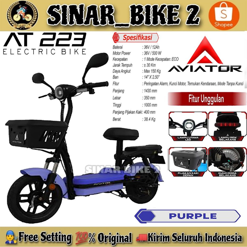 Jual Sepeda Listrik AVIATOR AT 223 Electric E-Bike 500 Watt | Shopee ...