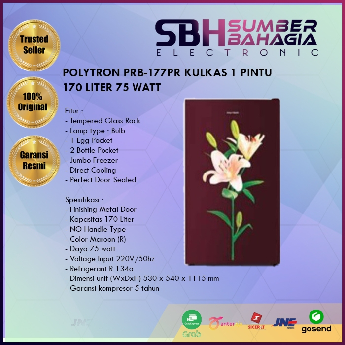 Jual POLYTRON PRB-177PR KULKAS 1 PINTU 170 LITER 75 WATT (NEW) (KHUSUS ...