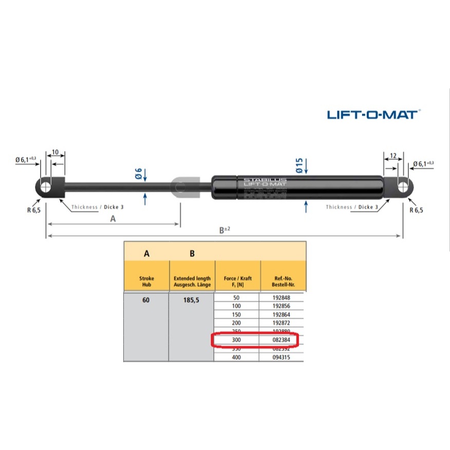 Jual STABILUS 082384 300NEWTON LIFT-O-MAT STROKE 60MM, EXTENDED 185.5MM ...