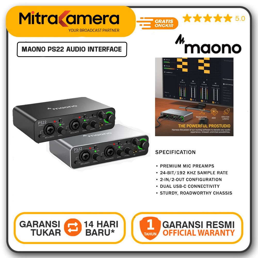 Jual Maono PS22 Audio Interface for Recording Soundcard 2 Inputs ...