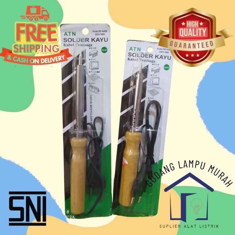 Jual Solder Kayu ATN 60Watt Gratis TENOL 1M Soldering Iron 60w SOLDER ...