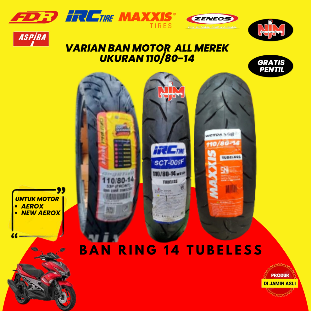 Jual Ban Motor AEROX Depan IRC SCT 005 110/80-14 Tubeless Free pentil ...