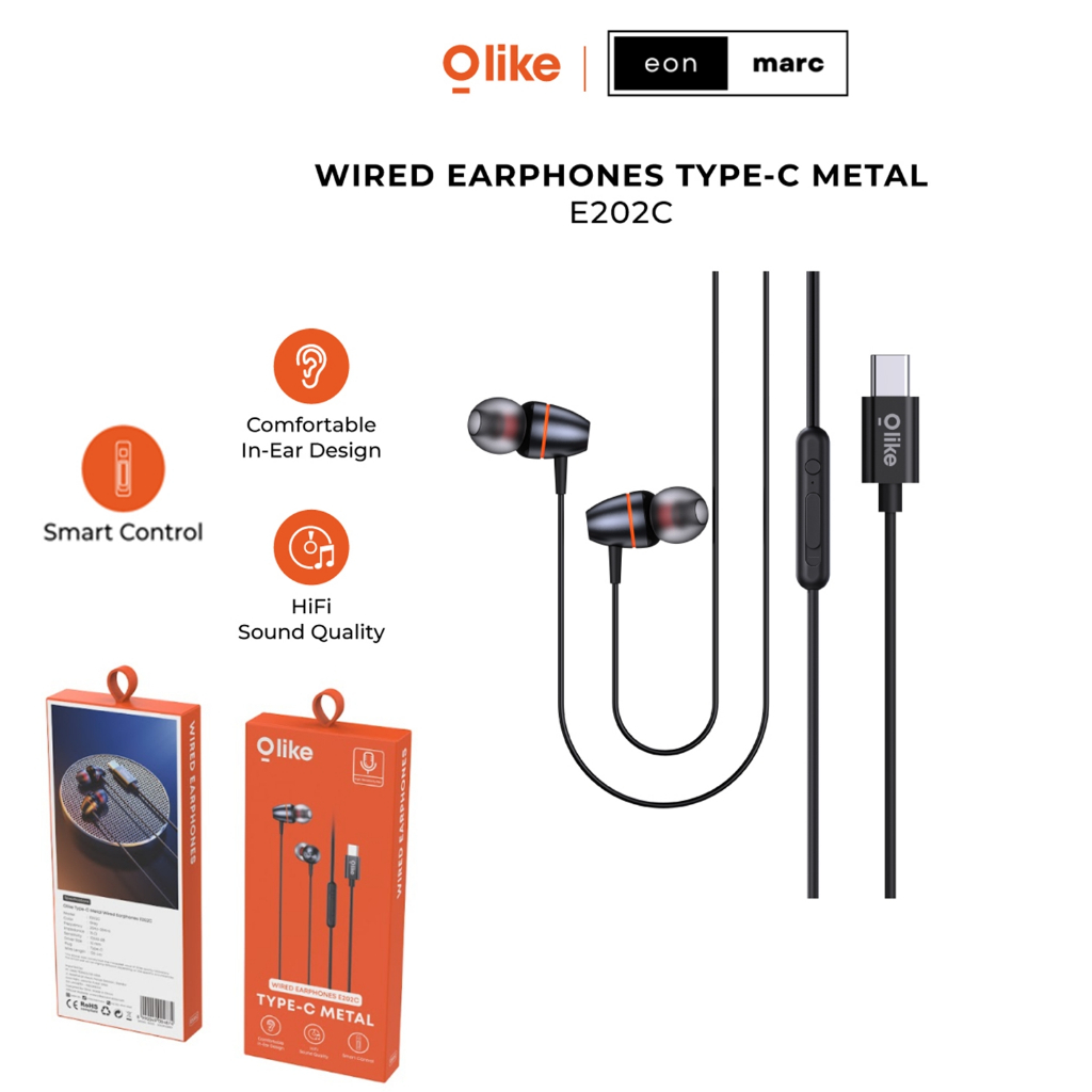Jual TYPE-C WIRED EARPHONE OLIKE E202C HEADSET HANDSFREE MIC IN EAR ...