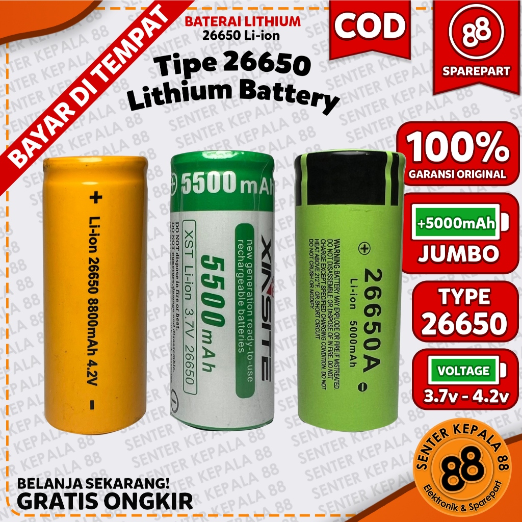 Jual Baterai 26650 Senter Tangan Battery Jumbo 5000mAh 8000mAh Tipe ...