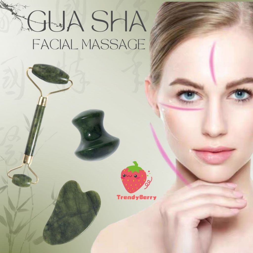 Jual Guasha Alat Pijat Wajah Jade Roller Massager Massage Batu Giok ...