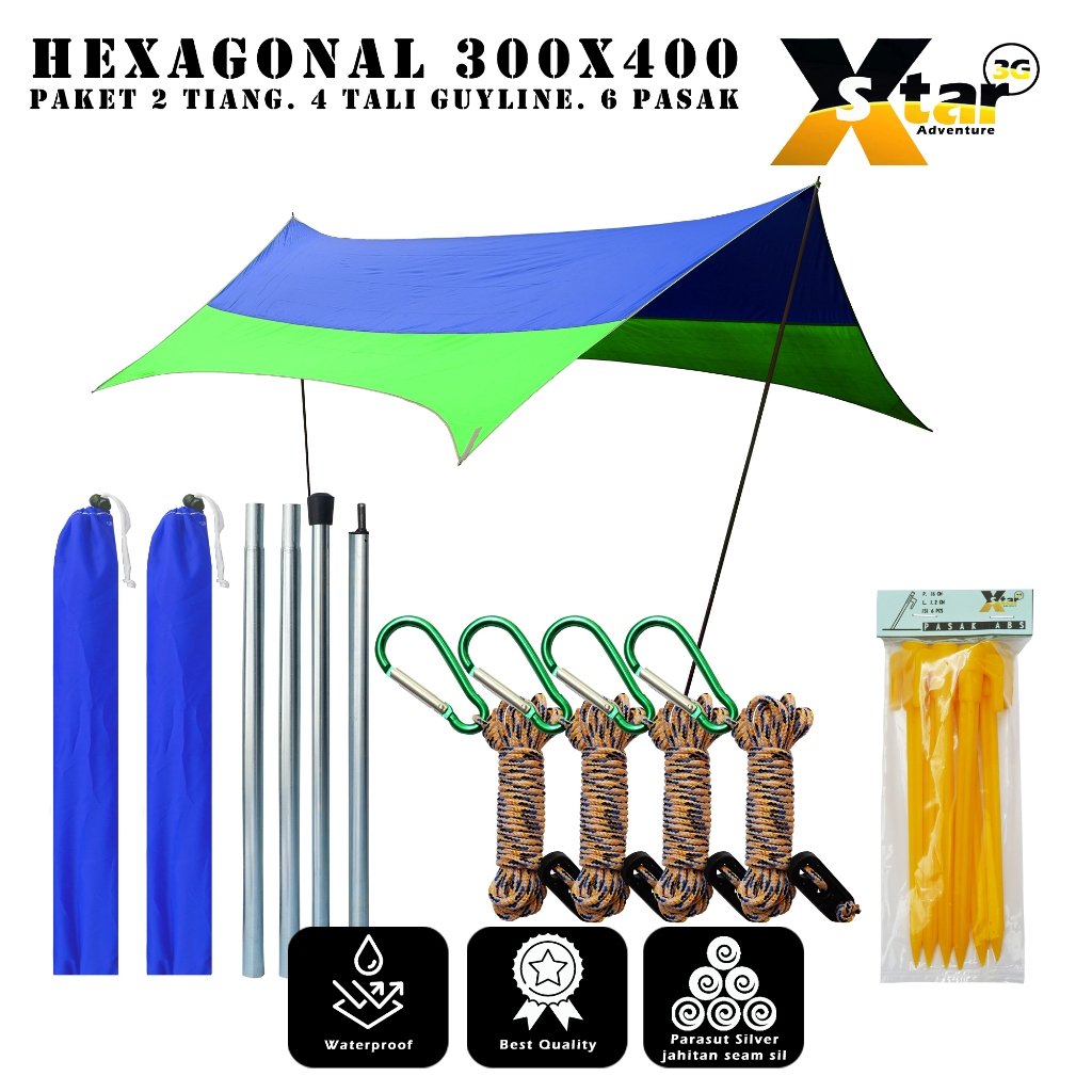 Jual Paketan lengkap flysheet hexagonal 300x400 cm flysheet hexa ...