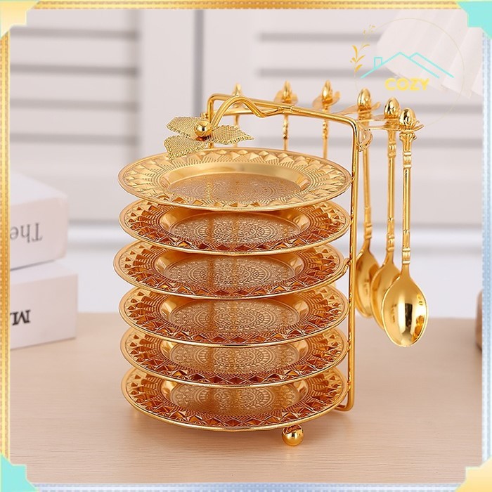 Jual Piring 6PCS SET Dessert GOLD + Sendok Piring Kue Piring Pajangan ...